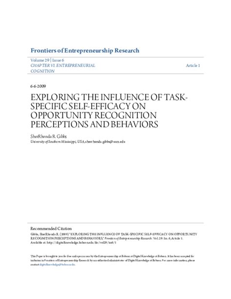 Pdf Exploring The Influence Of Task Specific Self Efficacy On Opportunity Recognition