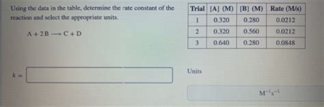 Using The Data In The Table Determine The Rate Constant Of The