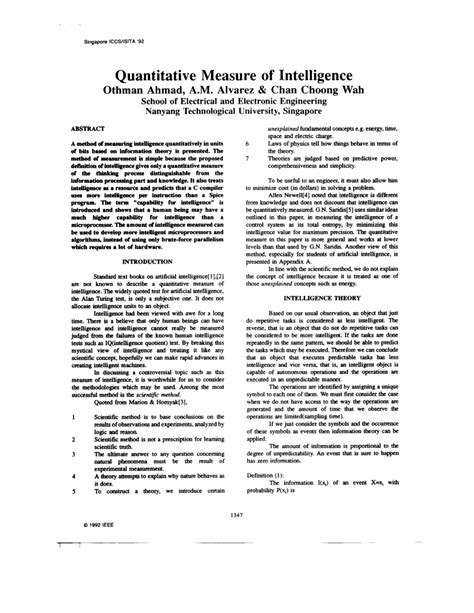Pdf Quantitative Measure Of Intelligence