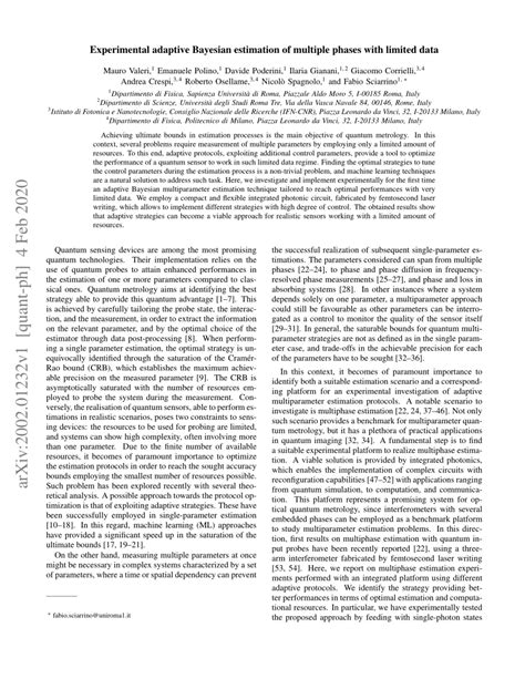 Pdf Experimental Adaptive Bayesian Estimation Of Multiple Phases With Limited Data