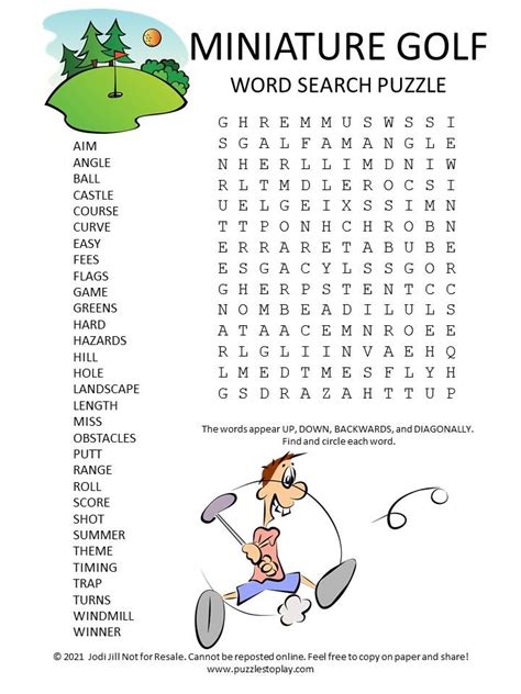 Miniature Golf Word Search Puzzle Puzzles To Play Word Search