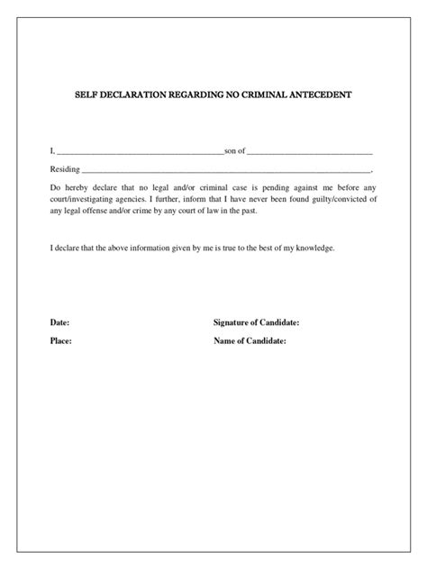 Self Declaration Regarding No Criminal Antecedent Pdf