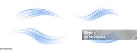 블루 윈드 라인 요소 세트 라이트 커브 속도 효과 컬렉션 기류 흐름 물결 모양 모션 추적 부는 바람 파도 개념 스우시와 소용돌이 스트라이프 경로 디자인 그림 벡터 스와시