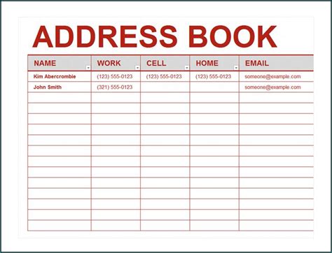 Example Of Excel Address Book Template Bogiolo