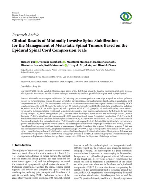 Pdf Clinical Results Of Minimally Invasive Spine Stabilization For
