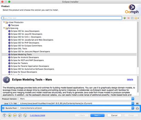 Java Using Different Location For Eclipses P2 Tree Bundle Pool