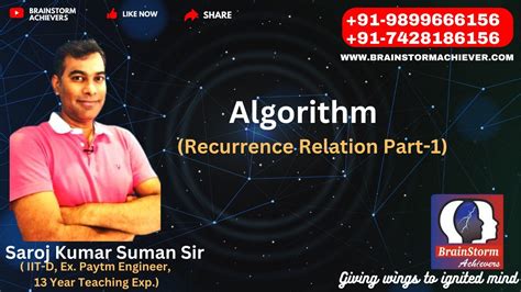 Algorithm Recurrence Relation Part 1 Youtube