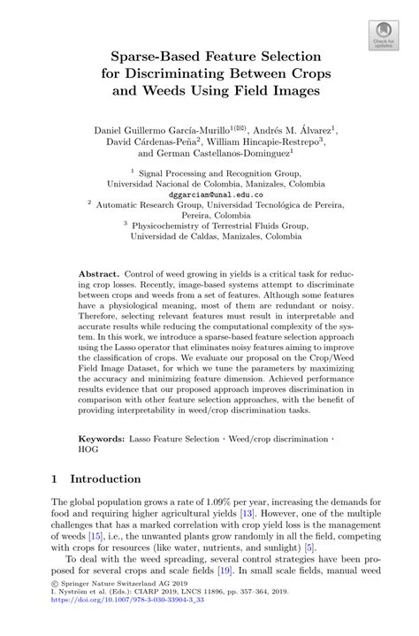pdf sparse based feature selection for discriminating between crops