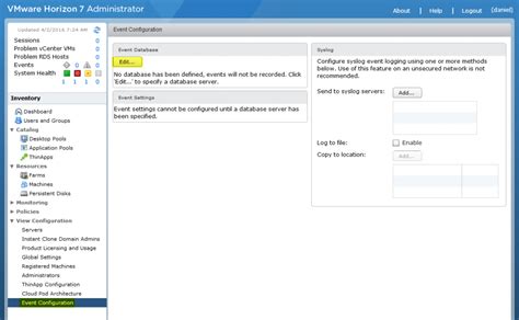 VMware Horizon View 7 Create Events Database Part 3 Virtually Boring