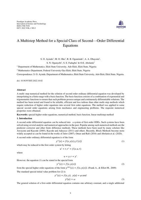 Pdf A Multistep Method For A Special Class Of Second—order