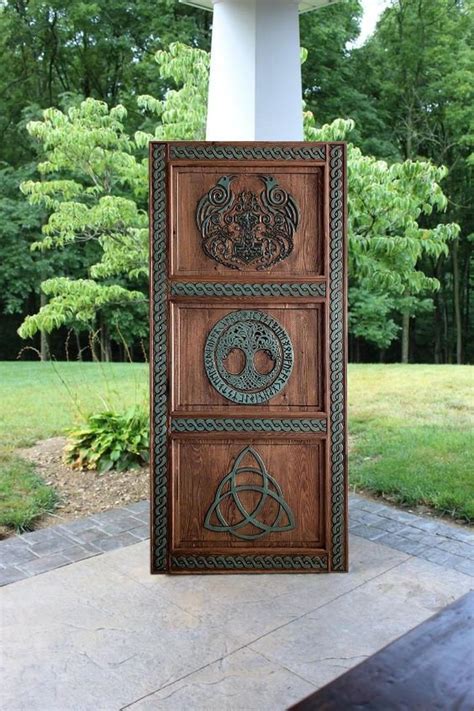 Hand Carved Viking Front Door Custom Antique Wooden Door With Runes