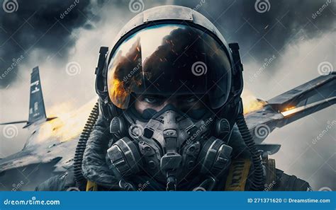 Pilot Soldier In Helmet In Cockpit Fighter Plane War Generative Ai