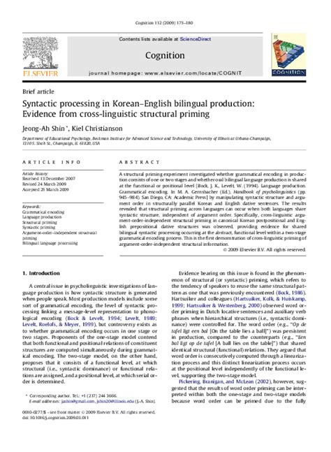 Pdf Syntactic Processing In Koreanenglish Bilingual Production