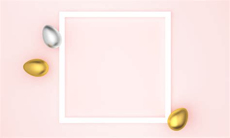 분홍색 파스텔 배경에 황금과 은색 부활절 달걀 텍스트 공간이있는 흰색 프레임 3d 렌더링 0명에 대한 스톡 사진 및 기타 이미지