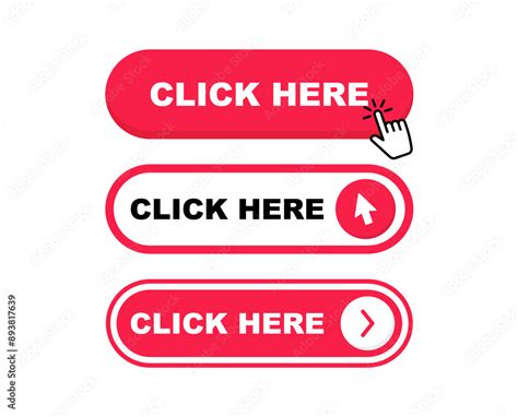 click here button with pointer clicking web button set click button