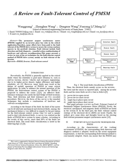 A Review On Fault Tolerant Control Of Pmsm Pdf Electric Motor