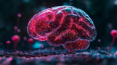 Colorful 3d Illustration Of Human Brain With Glowing Neurons Synapses Nerve Cells