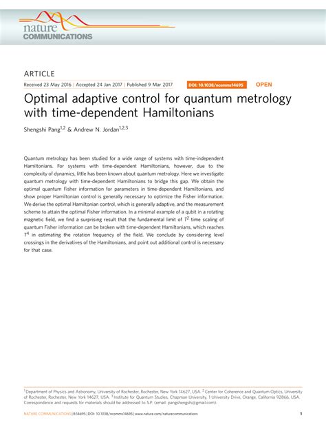 Pdf Optimal Adaptive Control For Quantum Metrology With Time