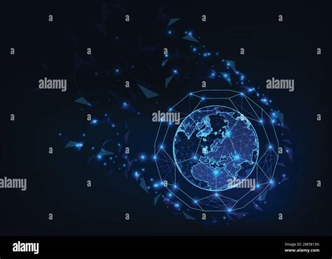 Planet Earth View From Space With Continents Map Surrounded By Soccer Ball In Action Outline