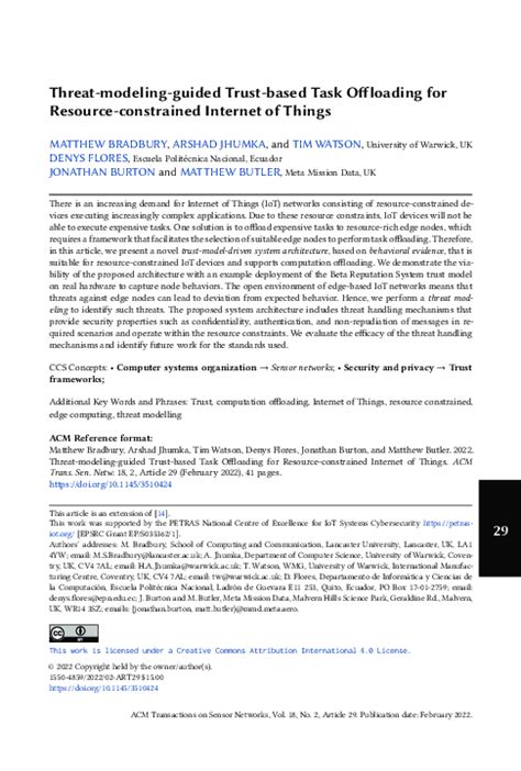Pdf Threat Modeling Guided Trust Based Task Offloading For Resource Constrained Internet Of Things