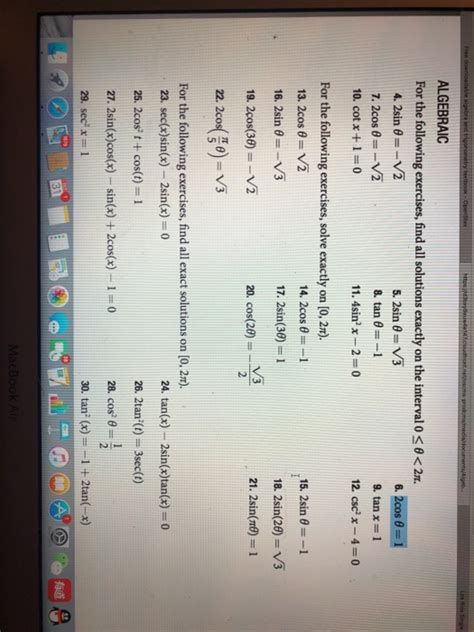 Solved Algebraic For The Following Exercises Find All