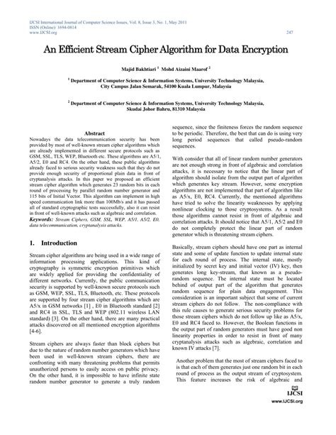 Pdf An Efficient Stream Cipher Algorithm For Data Encryption