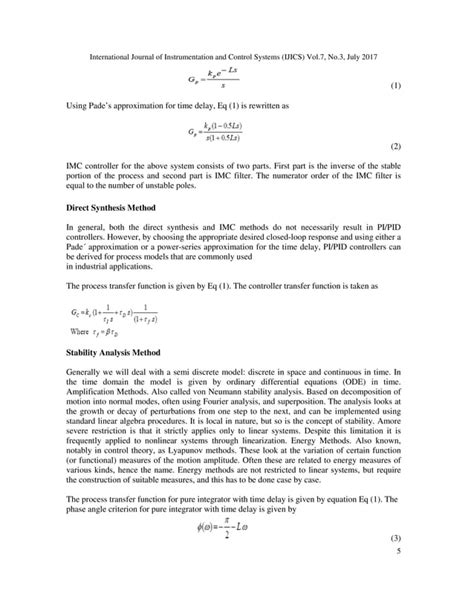 Design Of Pid Controllers Integrator System With Time Delay And Double