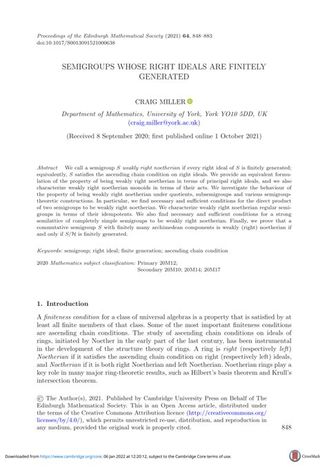 Pdf Semigroups Whose Right Ideals Are Finitely Generated