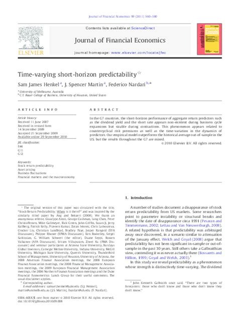 Pdf Time Varying Short Horizon Predictability