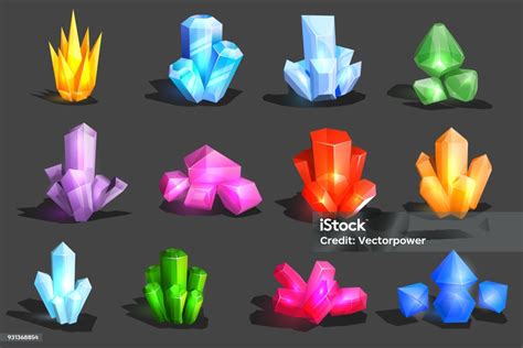 크리스탈 벡터 결정 돌 또는 보석과 보석 그림 집합 배경에 고립 된 자연 석 영의 보석 또는 미네랄 스토 니 결정에 대 한 귀중 한 보석 0명에 대한 스톡 벡터 아트 및