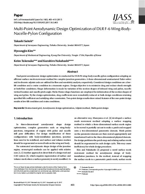 Pdf Multi Point Aerodynamic Design Optimization Of Dlr F 6 Wing Body