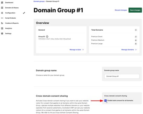 cross domain consent sharing cookiebot support