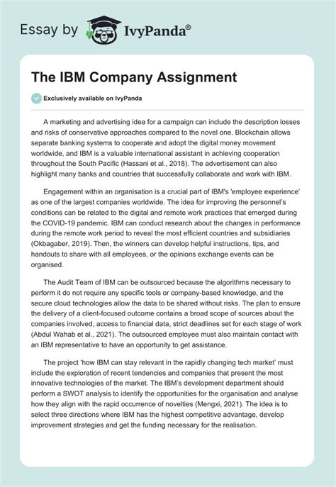 The Ibm Company Assignment 407 Words Essay Example