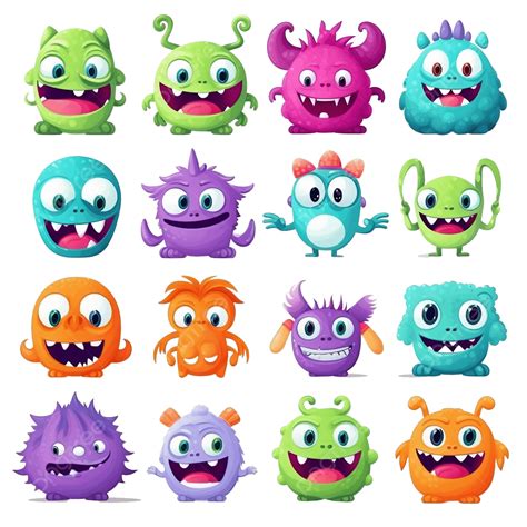 Cute Cartoon Monster Characters Aliens Monsters Colorful Green Funny
