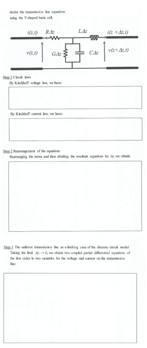 Solved Derive The Transmission Line Equations Uding The