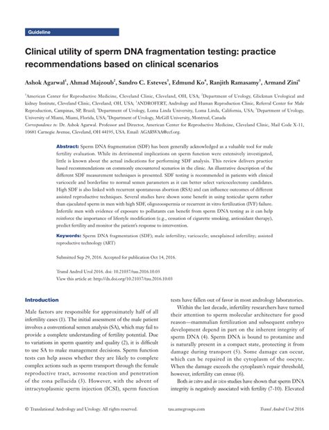 Pdf Clinical Utility Of Sperm Dna Fragmentation Testing Practice Recommendations Based On