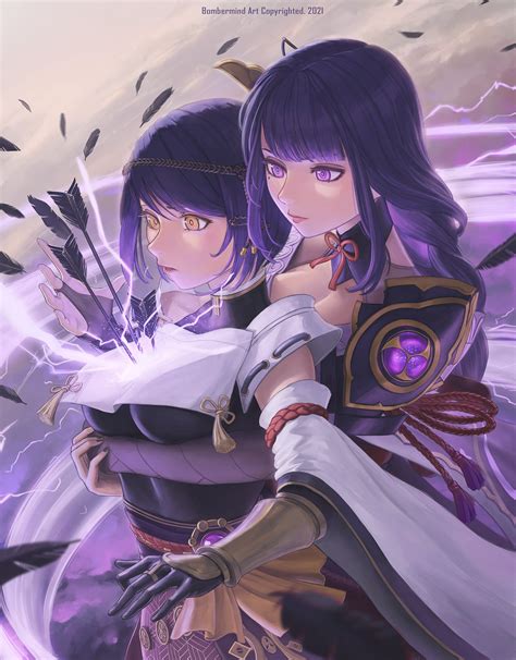 Raiden Shogun And Kujou Sara Genshin Impact Drawn By Bomberminda