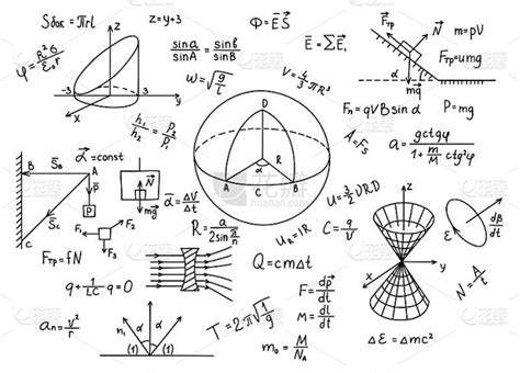 手绘物理公式科学知识教育。