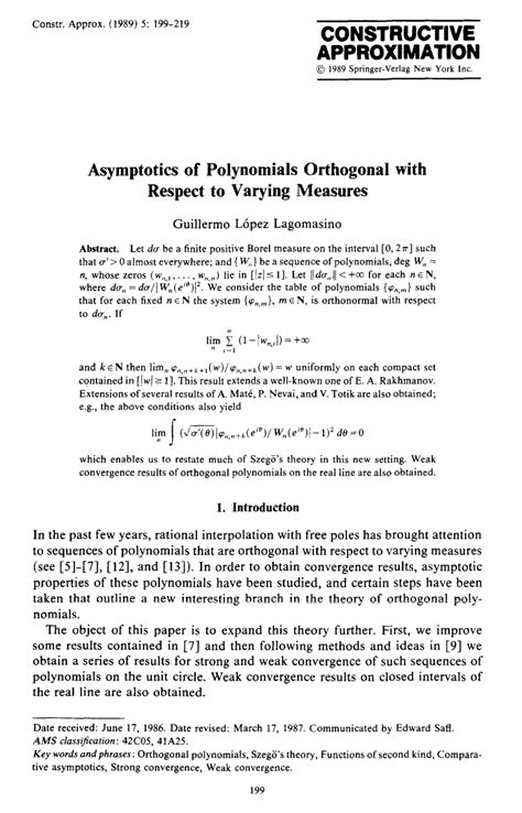 Pdf Asymptotics Of Polynomials Orthogonal With Respect To Varying Measures