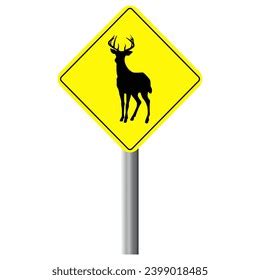 Deer Silhouette Wildlife Crossing Sign Board Stock Illustration