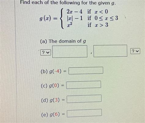 solved find each of the following for the given gg x find