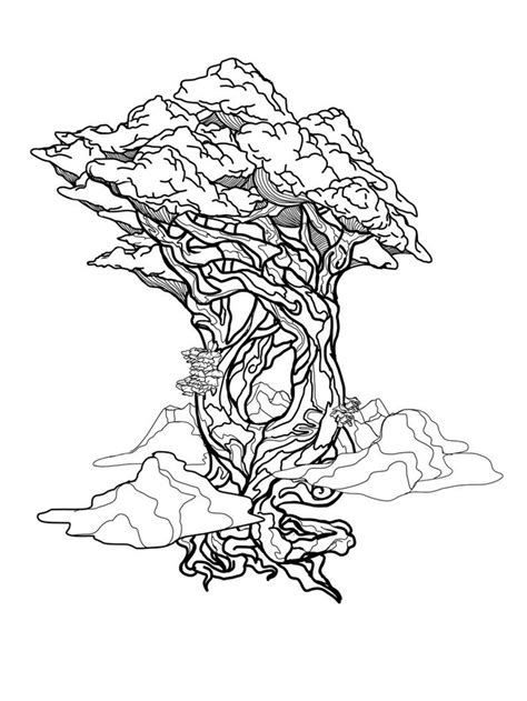 Fem Tree Coloring Page Etsy