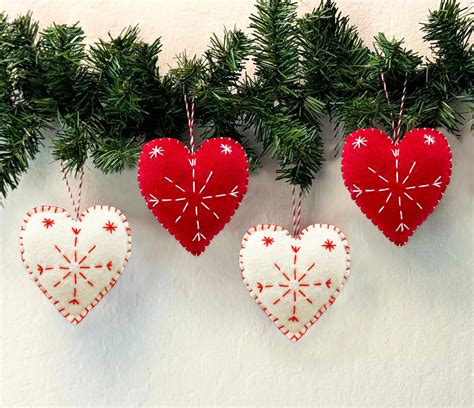 Felt Heart Ornaments 3 5” Ready To Hang Handmade Felt