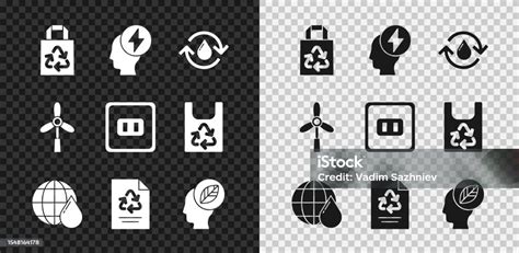 재활용 머리 및 전기 기호 깨끗한 아쿠아 재활용 물방울의 지구 행성 인간의 머리 잎 내부 풍력 터빈 및 전기 콘센트 아이콘이