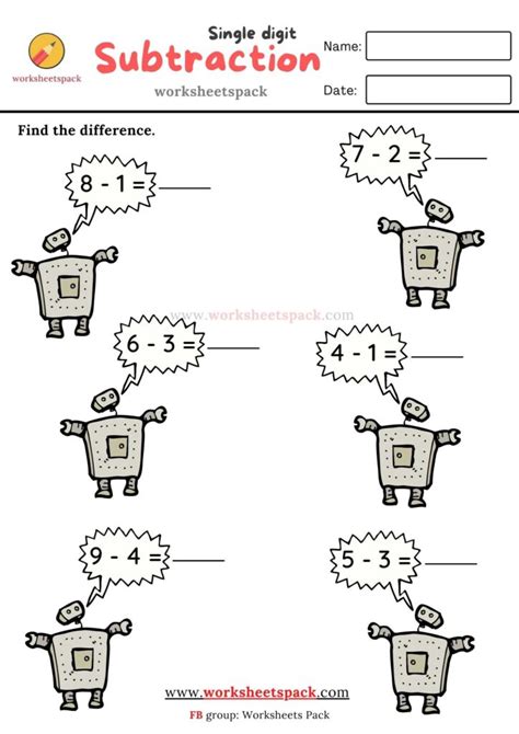 One Digit Subtraction Worksheets Free Free Basic One Digit Math