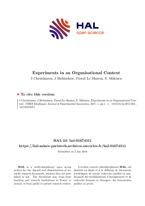 Pdf Experiments In An Organisational Context