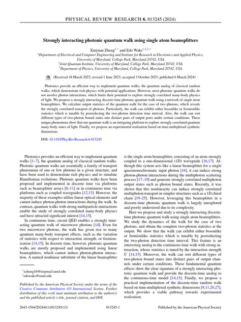 Strongly Interacting Photonic Quantum Walk Using Single Atom Beamsplitters Physrevresearch 6