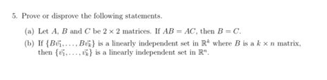 5 prove or disprove the following statements a let a b and c be 2 x