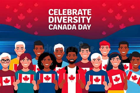 Celebrate Diversity Canada Day Banner With Smiling Multicultural Crowd