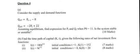 Solved A Consider The Supply And Demand Functions Chegg Com